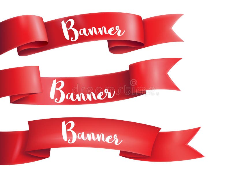 Red Ribbons Horizontal Banners Set Flat on on the White Background ...