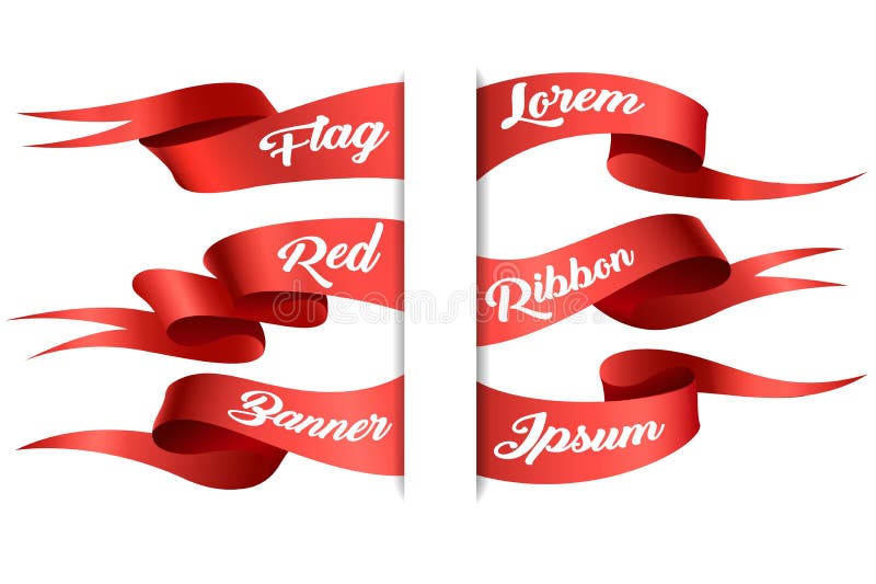 Vector Red Ribbon Simple Set, Arch, Flag Shapes. Horizontal Red Banners ...