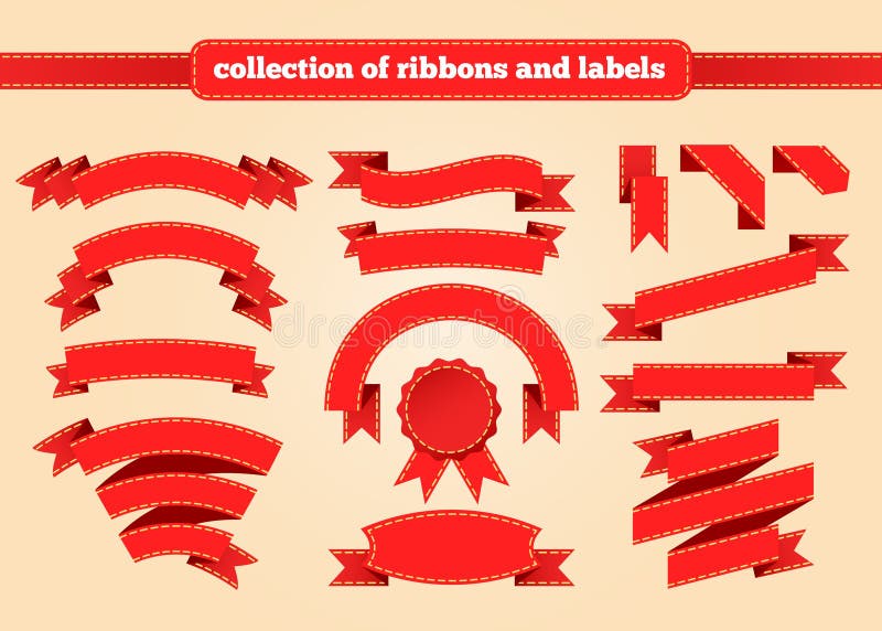 Red ribbons and labels stock vector. Illustration of flag - 85250051