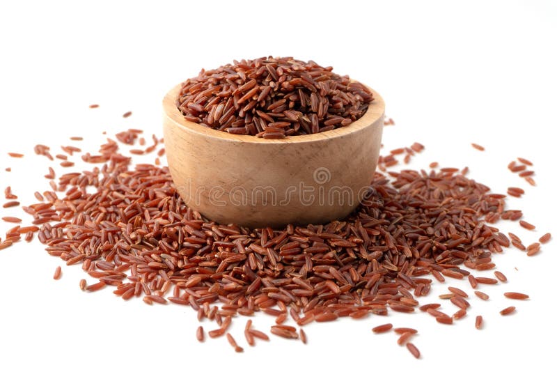 Red Rice (brown Rice) in Bowl, Red Rice are Scattered on the Ground ...