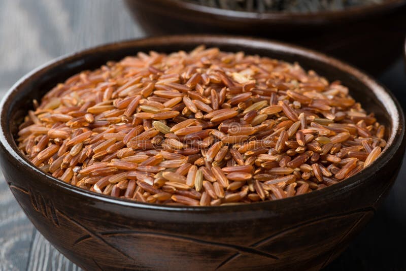 Red Rice in Ceramic Bowl, Close-up Stock Image - Image of health ...