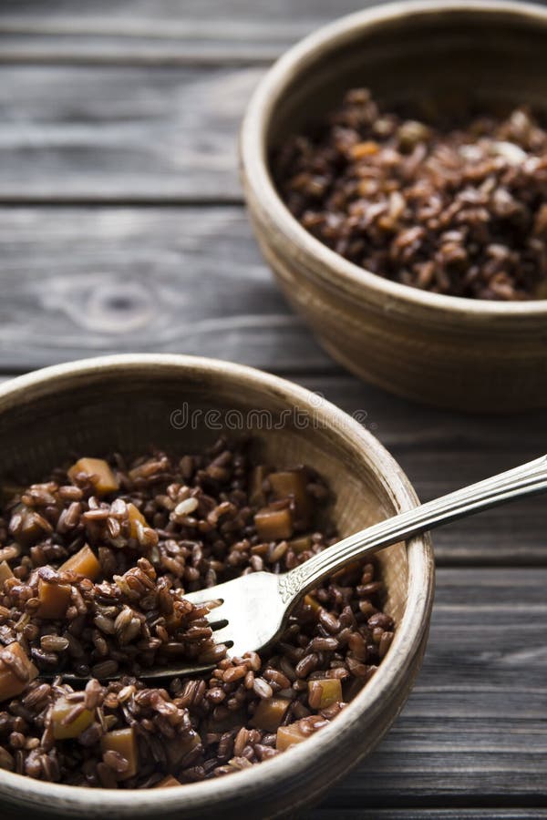 Red Rice in a Clay Plate. Healthy Diet Stock Photo - Image of clay ...