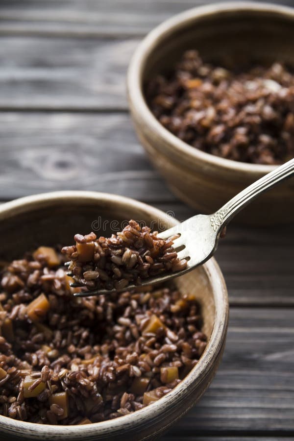Red Rice in a Clay Plate. Healthy Diet Stock Image - Image of plate ...