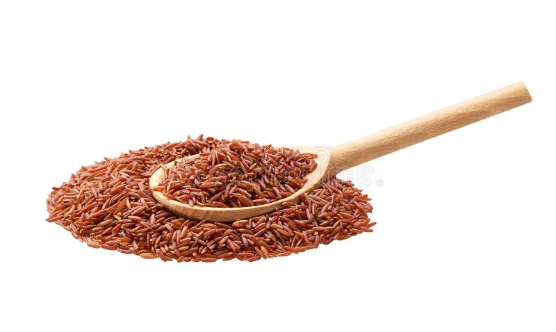 Red Rice Crumble from a Wooden Spoon Isolated on White Background Stock ...