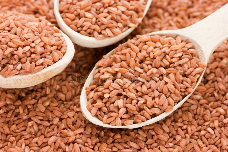 Red rice devzira in spoon stock photo. Image of product - 72432092
