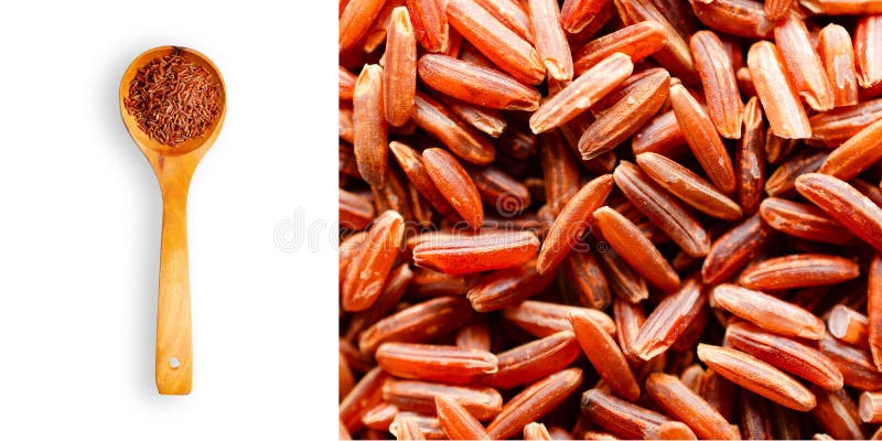 Red Rice Grains in a Spoon and Close Up. Stock Photo - Image of food ...
