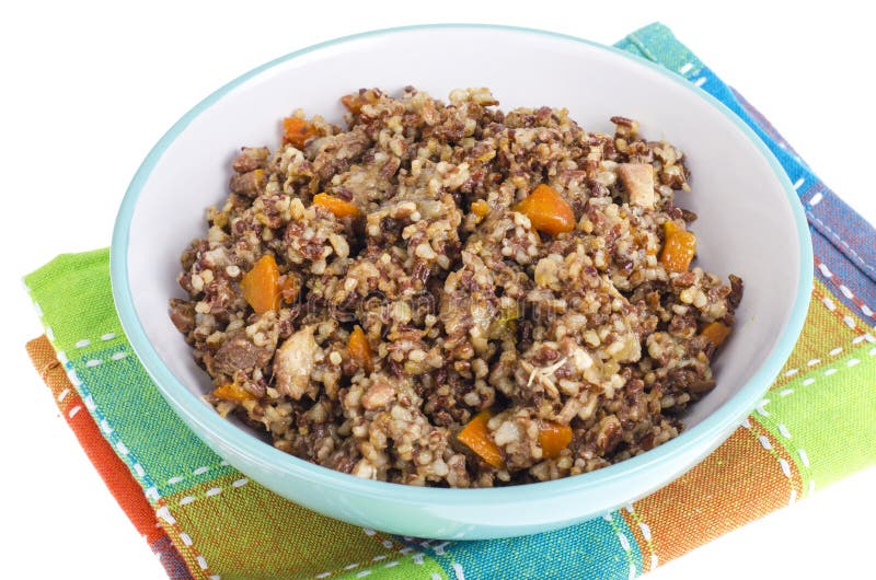 Red Rice Porridge with Meat and Vegetables. Stock Image - Image of fire ...