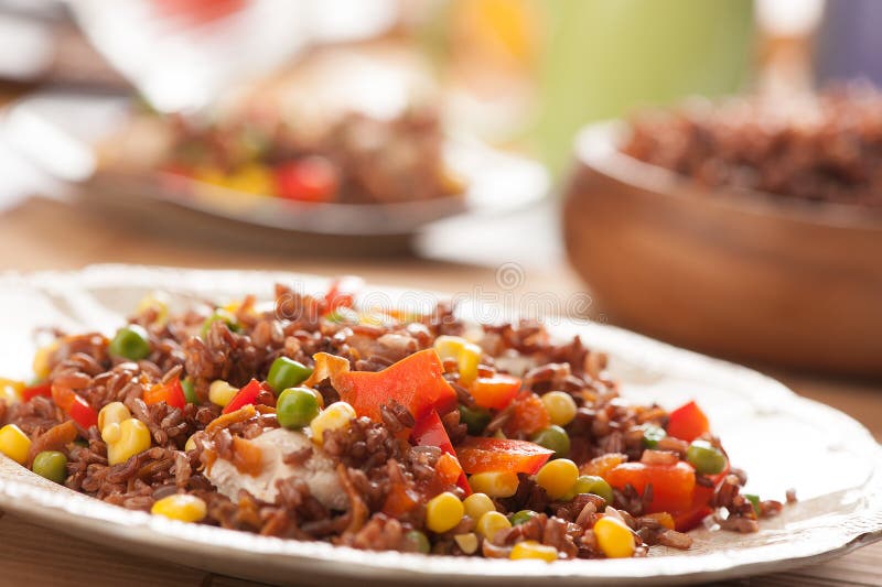 Red rice with vegetables stock image. Image of food, ready - 42214631