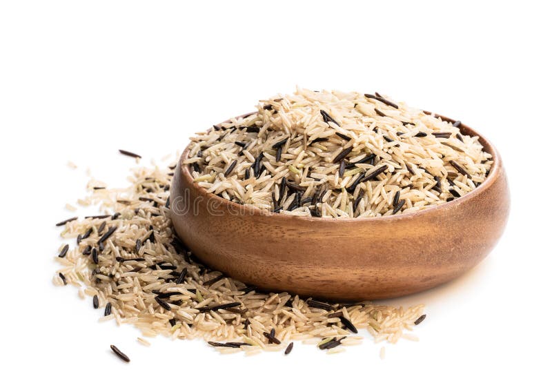 Red Rice in Wooden Bowl Isolated on White Stock Image - Image of brown ...