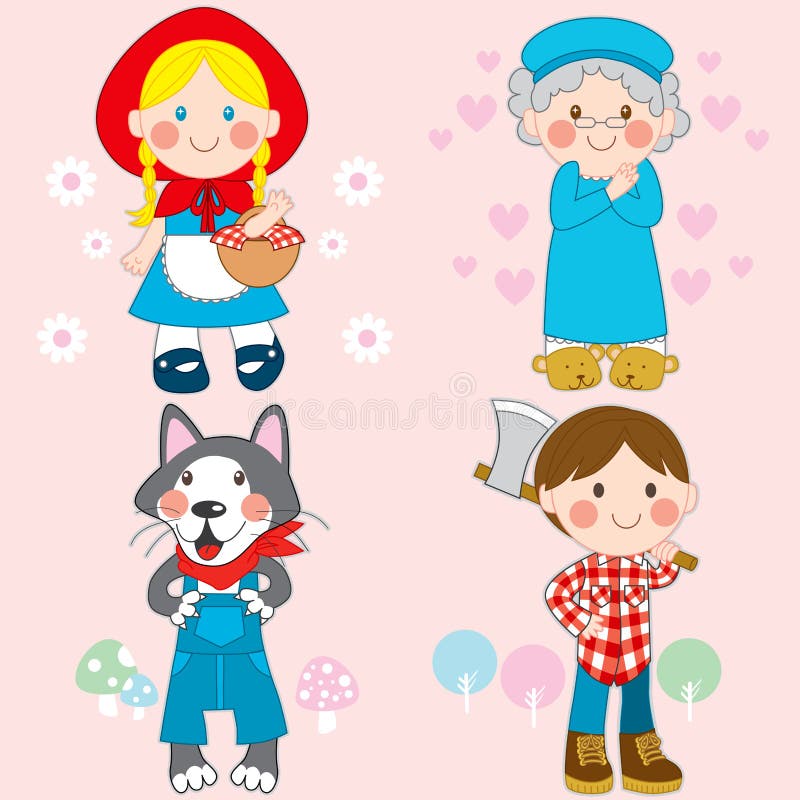 Cartoon Vector Illustrations Set of Little Red Riding Hood Fairy Tale ...