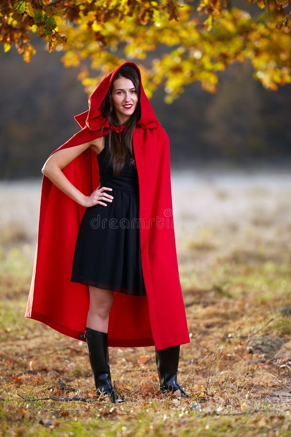 Red Riding Hood in the Forest Stock Photo - Image of fashion, female ...