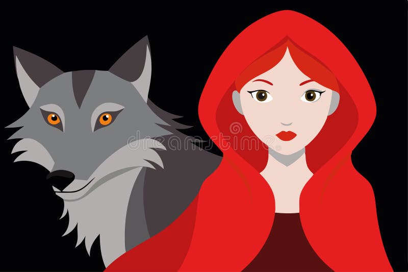 Red Riding Hood with Gray Wolf Cartoon Vector Illustration Stock Vector ...