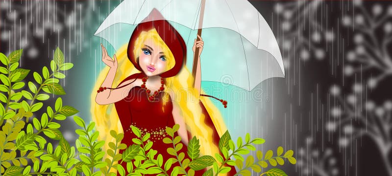 Red Riding Hood Under the Pouring Rain Stock Illustration ...