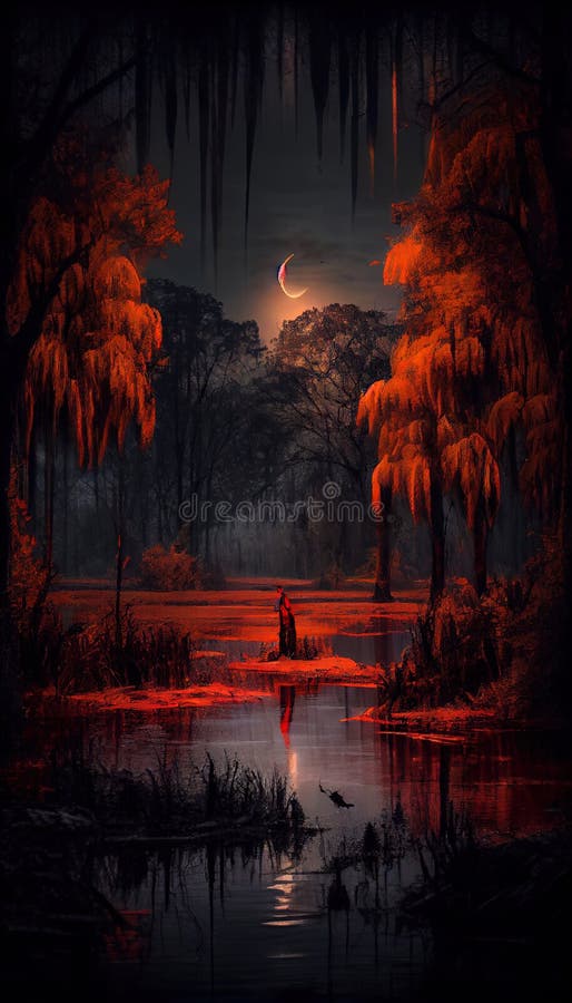 The Red Riding Swamp in Forest Background AI Generative Stock ...