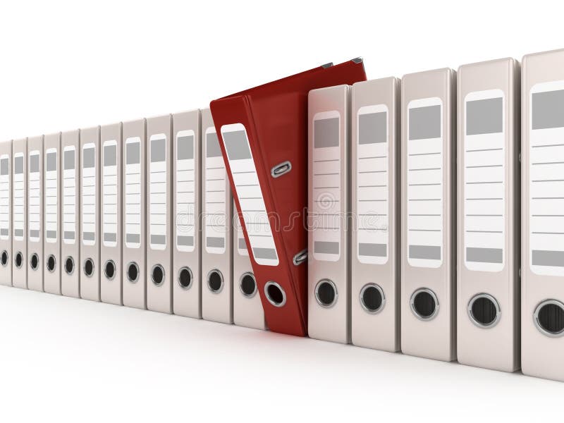 Red Ring Binder Standing Out from a Row of Files Stock Illustration ...