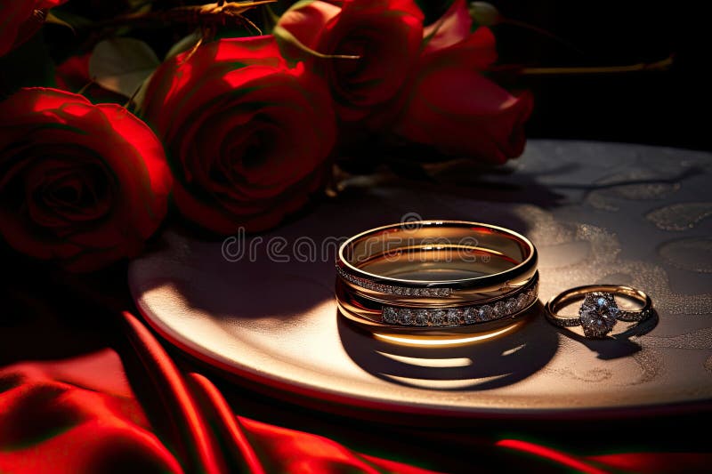 Red Rings Sits on a Table Setting Stock Image - Image of celebration ...