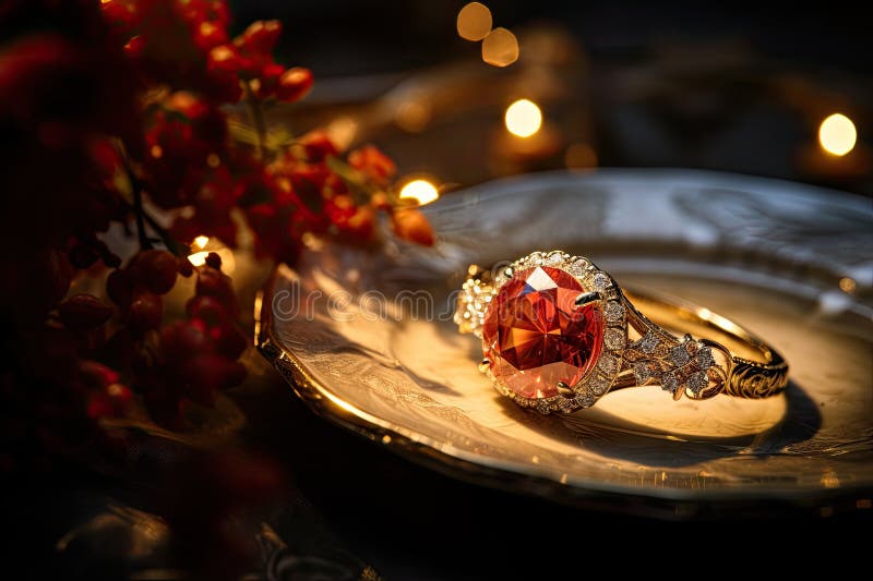 Red Rings Sits on a Table Setting Stock Image - Image of decor ...