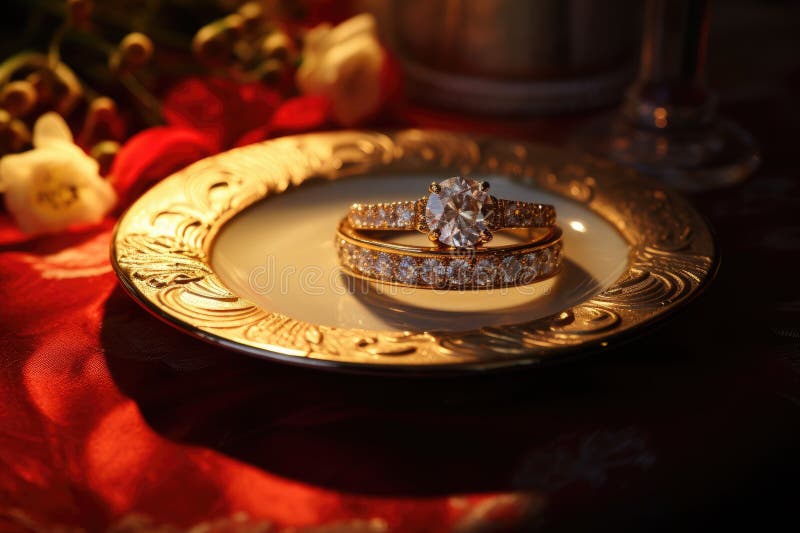 Red Rings Sits on a Table Setting Stock Image - Image of festive, decor ...