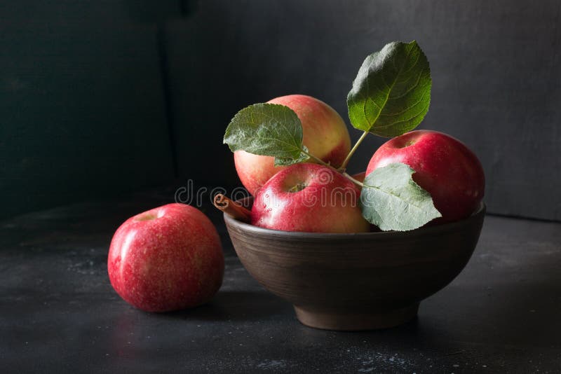 Red Ripe Apple in Vase on Dark. Stock Photo - Image of harvest, ripe ...