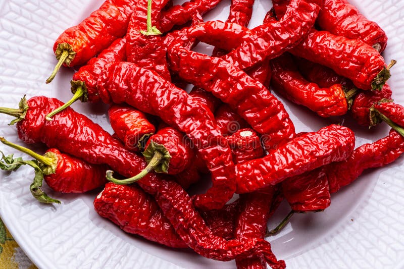Red Ripe Peppers on a Plate.. Stock Photo - Image of sweet, closeup ...