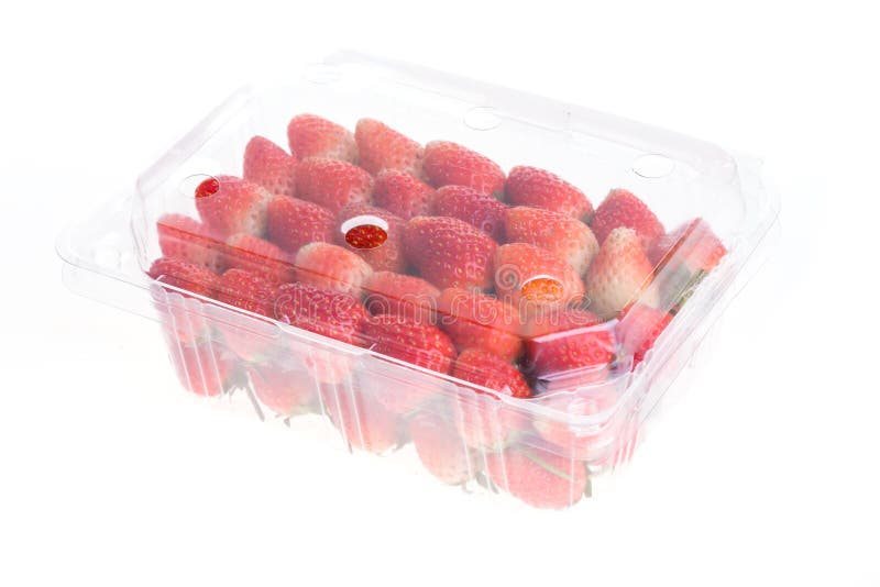 Strawberry in Plastic Container Isolated on White Background Stock ...