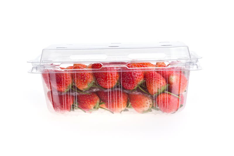 Red Ripe Strawberry in Plastic Box of Packaging Stock Photo - Image of ...