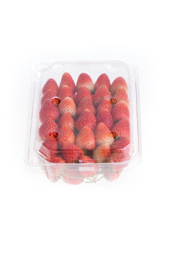 Red Ripe Strawberry in Plastic Box of Packaging Stock Photo - Image of ...
