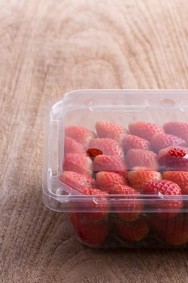 Red Ripe Strawberry in Plastic Box of Packaging Stock Photo - Image of ...