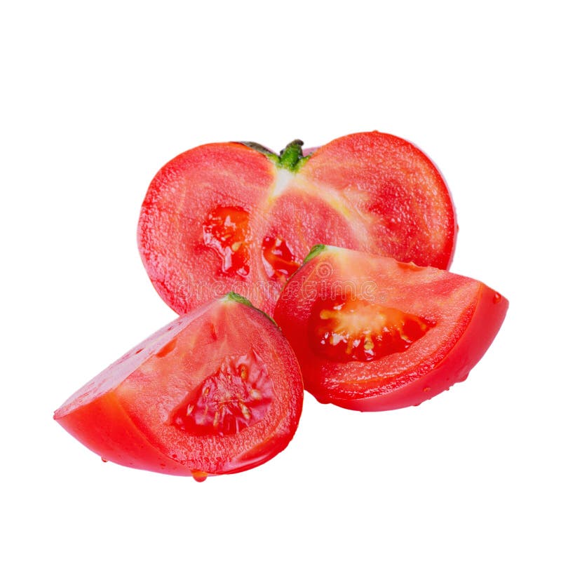 Red Ripe Tomato Cut into Parts Isolated on White Stock Illustration ...