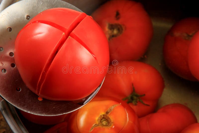 Red Ripe Tomatoes in a Pot of Hot Water. Boiled Tomatoes Stock Image ...