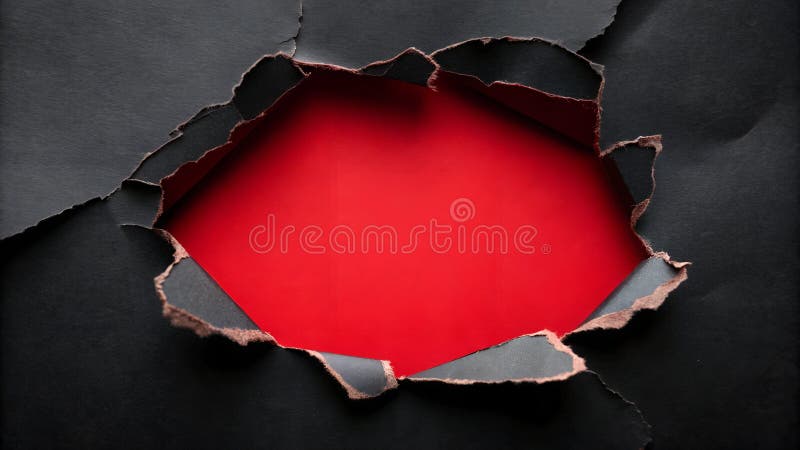 Red Ripped Hole Revealing Bright Color Against Black Paper Backdrop ...