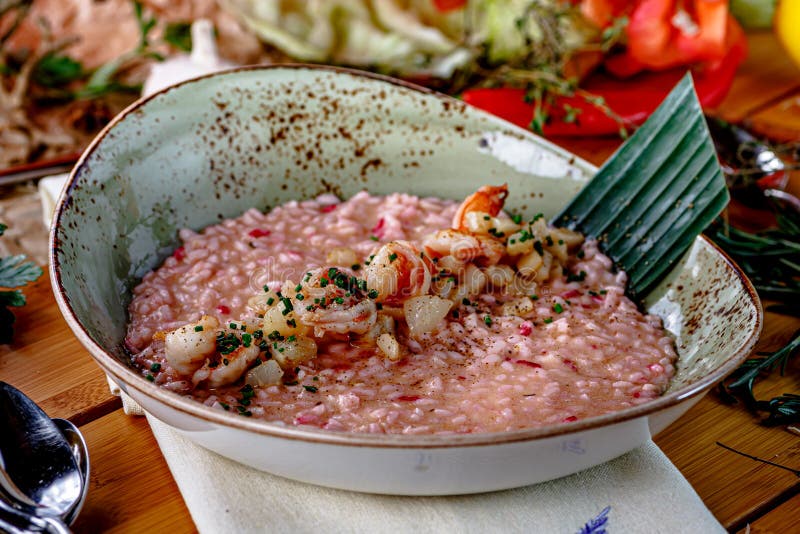 Red Risotto with Seafood and Crab is on the Plate Stock Photo - Image ...