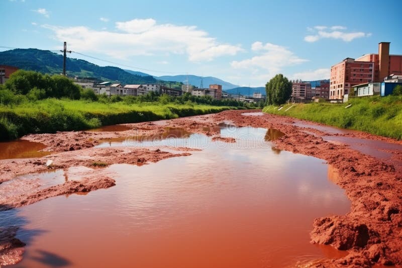 Red River Polluted by Toxic Waste Stock Illustration - Illustration of ...