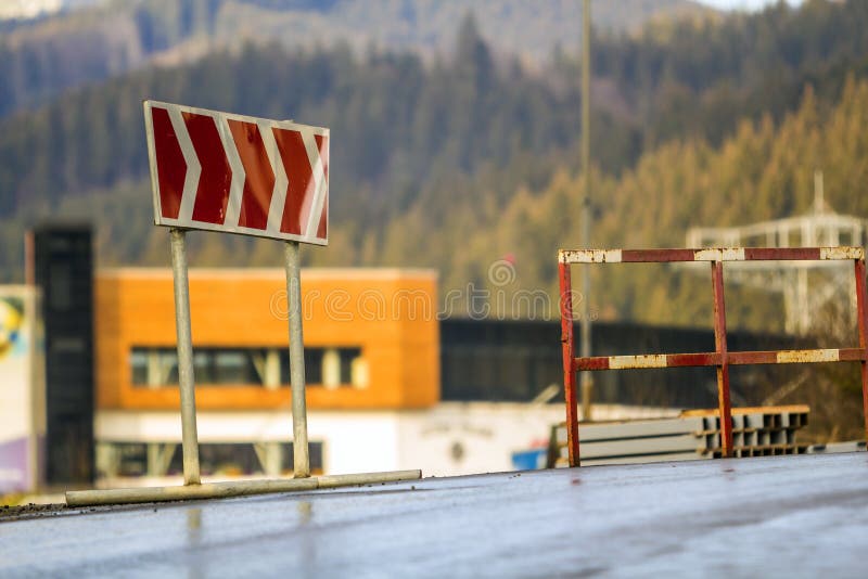 Red Road Sign To Turn Right Stock Photo - Image of symbol, nature ...