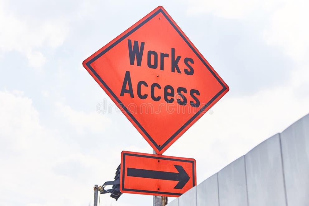 Red Road Sign `Works Access` Close Up Stock Illustration - Illustration ...