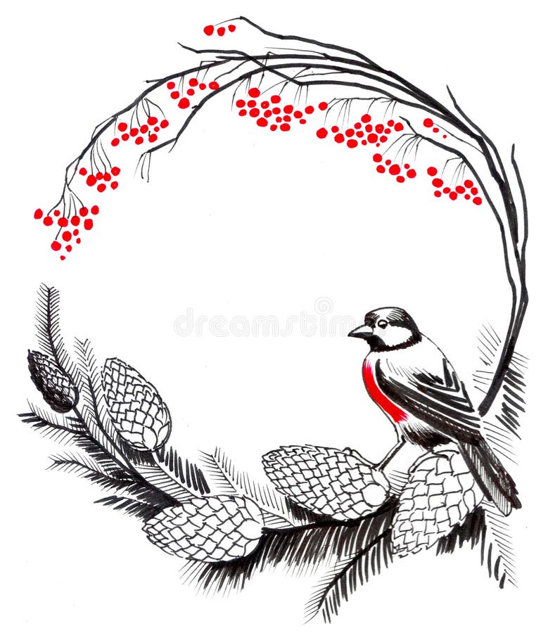 Red robin bird stock illustration. Illustration of pine - 92547344