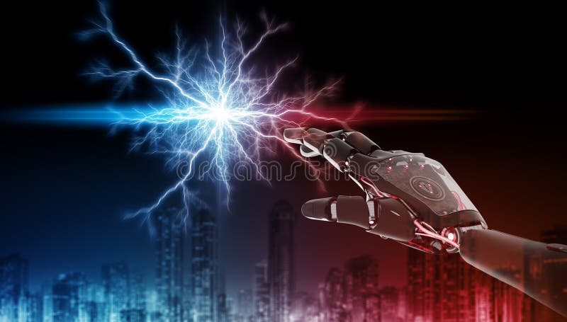 Red Robot Hacking An Electric System 3D Rendering Stock Illustration ...