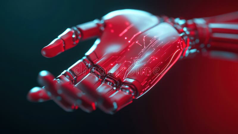 A Red Robot Hand with Glowing Lights on it, AI Stock Image - Image of ...