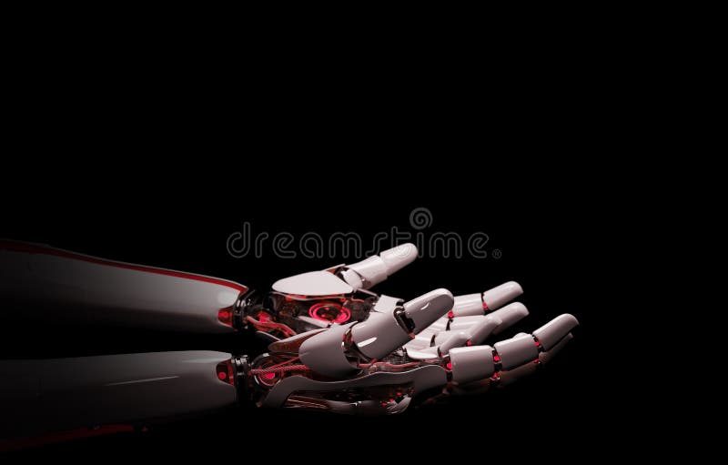 Red Robot Hand Making Contact with Human Hand 3D Rendering Stock ...