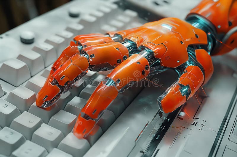 Red Robot Hand on White Keyboard. Stock Illustration - Illustration of ...