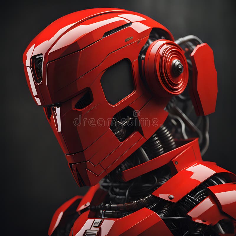 Red Robot Head - Generated by Ai Stock Illustration - Illustration of ...