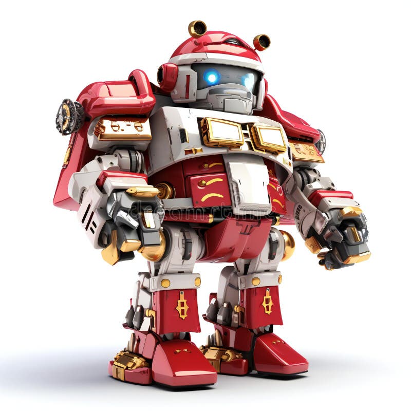 A Red Robot Isolated on a White Background Stock Illustration ...