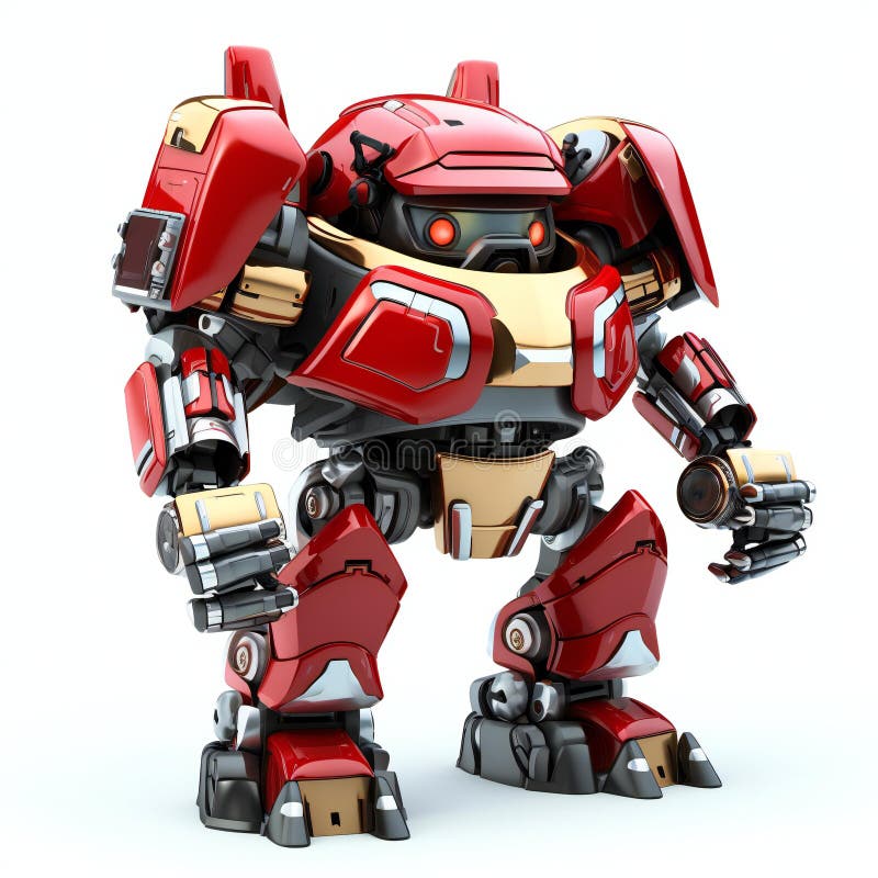 A Red Robot Isolated on White Background with Shadow Stock Illustration ...