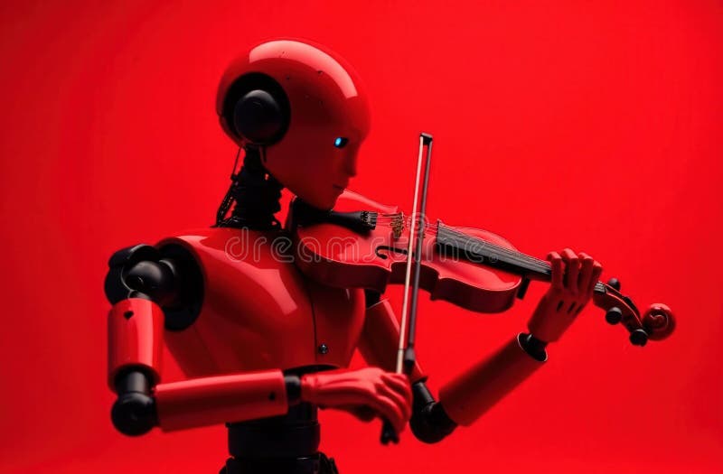 A Red Robot Plays a Red Violin on a Red Background Stock Illustration ...