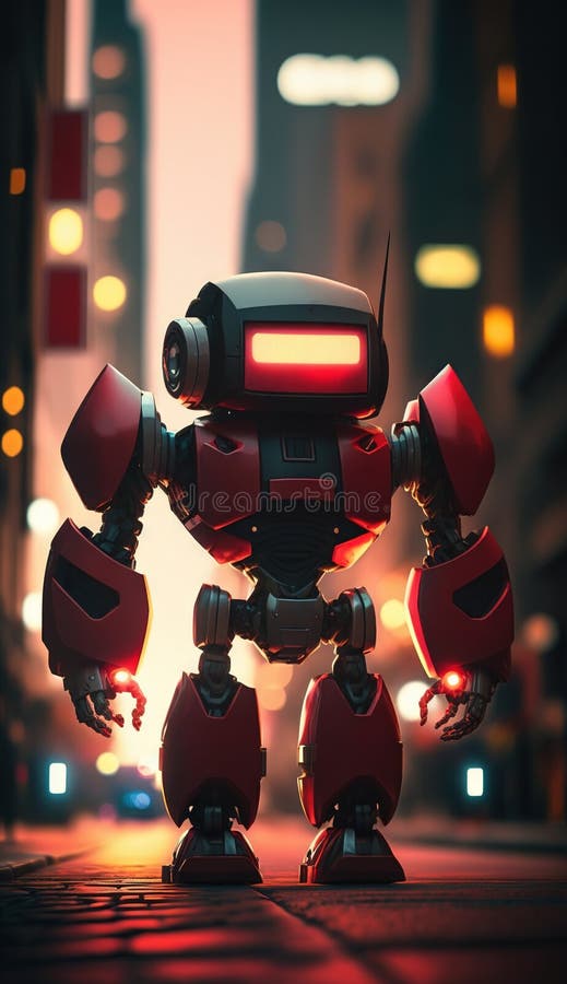 A Red Robot Standing in the Middle of a City at Night. Generative Ai ...