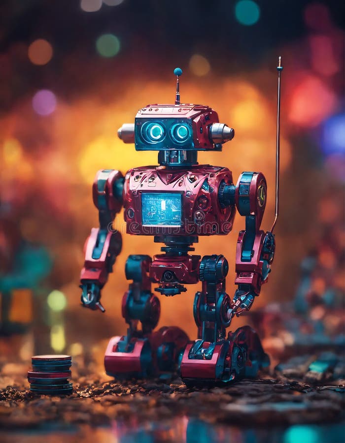 Red Robot Toy Sitting on Top of Table. Generative AI. Stock ...