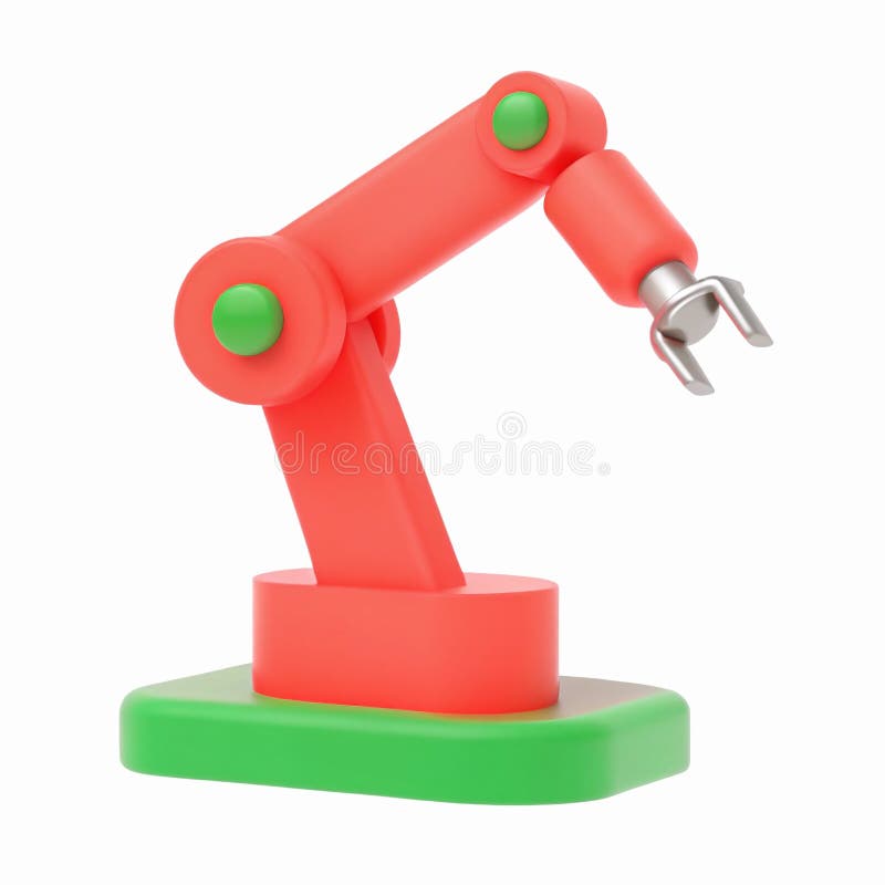 Red Robotic Arm with Green Base and Gripper for Automation and ...
