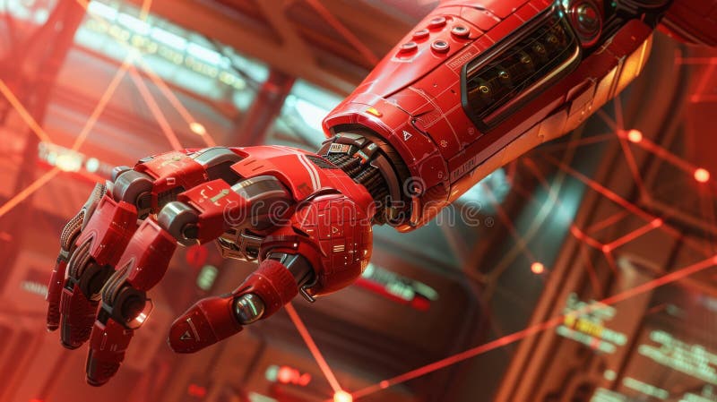 The Red Robotic Arm.AI Generated Image Stock Photo - Image of software ...