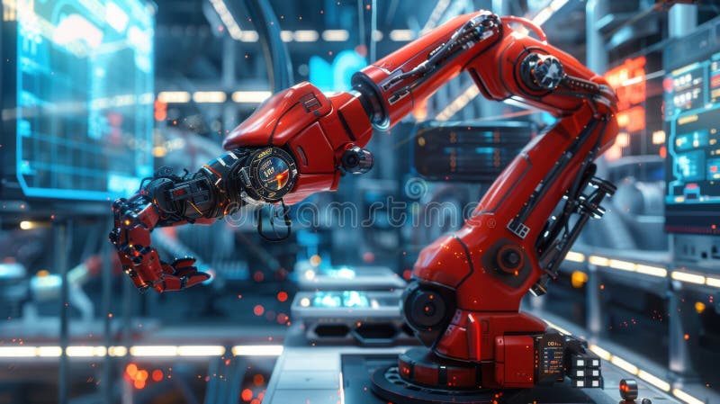 The Red Robotic Arm. AI Generated Stock Illustration - Illustration of ...