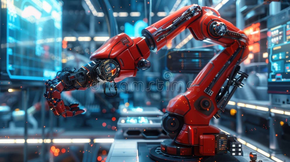 The Red Robotic Arm. AI Generated Stock Illustration - Illustration of ...